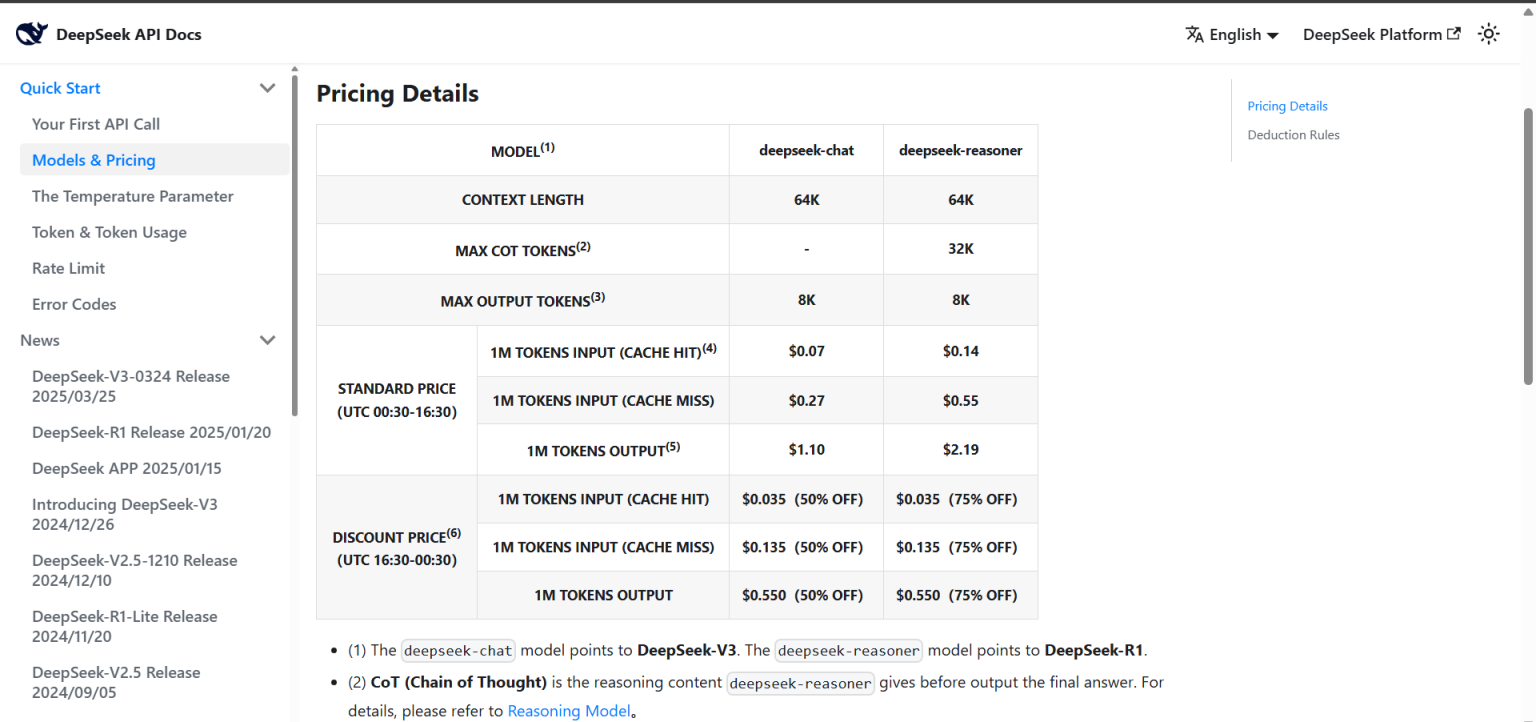 Tarification DeepSeek - deepseek